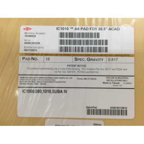 DOW IC1010 Rohm Haas A6 PAD FD1 30.5" ACAO